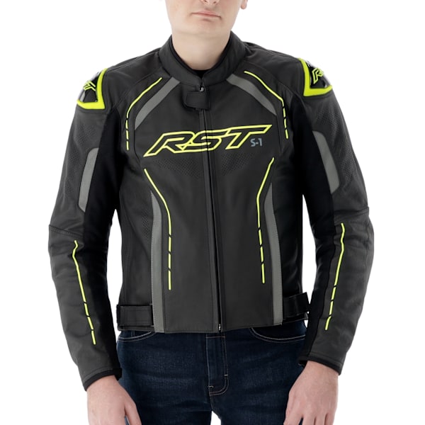 RST S1 CE Leather Jacket - Black / Grey / Fluo Yellow - FREE UK DELIVERY