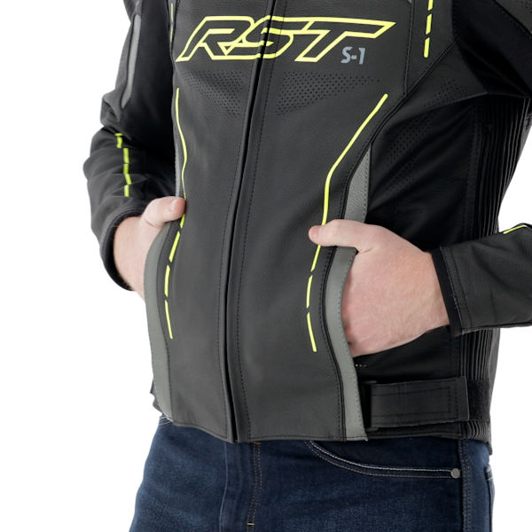 RST S1 CE Leather Jacket - Black / Grey / Fluo Yellow - FREE UK DELIVERY