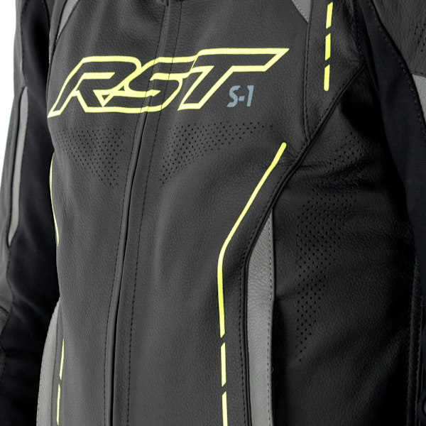 RST S1 CE Leather Jacket - Black / Grey / Fluo Yellow - FREE UK DELIVERY